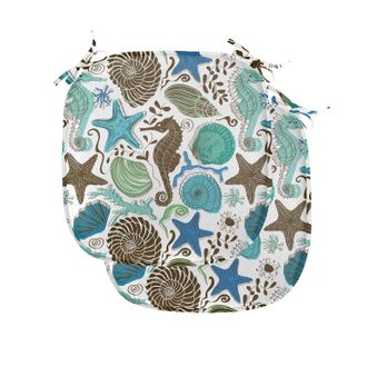 Abakuhaus Sea Shells Polster für Esszimmerstühle, Abstrakt Maritime, Dekoratives wasserfestes Kissen mit Riemen für Küchensitze, 40 cm x 40 cm-2er Pack, Seafoam
