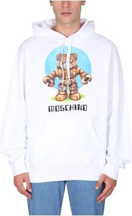Moschino Homme, Sweatshirts et sweats &agrave; capuche, Blanc, Taille: XL Teddy Robot Sweat &agrave; capuche