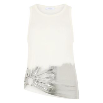 Paco Rabanne Gestreiftes Jersey-Top mit Print - - Tops - Damen - Wei&szlig; - M