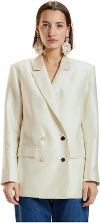 Cynthia Rowley Femme, Vestes, Blanc, Taille: 40 FR Silk Wool Double Breasted Blazer