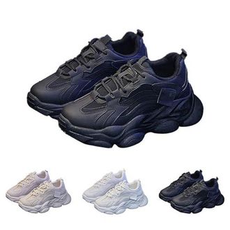 Generic Baskets &eacute;paisses &agrave; lacets en cuir pour femme - Chaussures d&eacute;contract&eacute;es et confortables - Chaussures compens&eacute;es pour la marche et le sport - Antid&eacute;rap