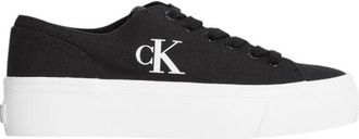 Calvin Klein Jeans Femme, Chaussures, Noir, Taille: 40 EU Baskets en coton doubl&eacute;es de cuir &agrave; lacets