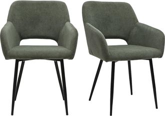 Miliboo Laurette Stühle aus Cordstoff, Khaki und Metall, Schwarz, 2 Stück