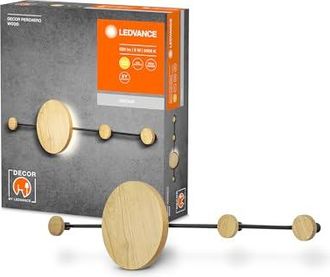 Ledvance DECOR Perchero Garderobenhaken 800mm, schwarz-holzfarben, kombinierte Nutzung von Garderobenhaken und Leuchte, eingebautes LED-Modul mit warmweißer Li