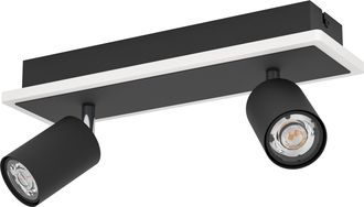 Eglo LED Deckenlampe Rimbocchi 1, rechteckige Deckenleuchte mit 2 Spots, Spotbalken schwenkbar, Deckenstrahler aus Metall in Schwarz und Kunststoff in Wei&szlig;