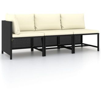 vidaXL Vidaxl - 3-tlg. Garten-Sofagarnitur mit Auflagen Schwarz Poly Rattan