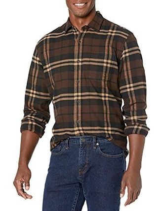 Amazon Essentials Chemise en Flanelle à Manches Longues (Grandes Tailles Disponibles) Homme, Brun Foncé Écossais, XXL