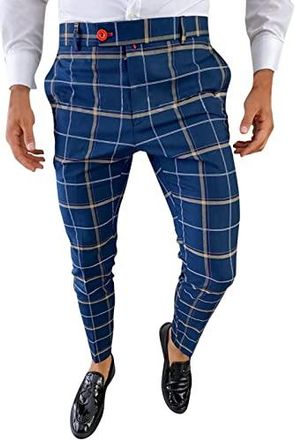 Generic Pantalon &agrave; carreaux pour homme, skinny - Pantalon de costume pour homme - Coupe ajust&eacute;e - Pantalon d&eacute;t&eacute; respirant - Pantalon de loisirs tendance - Con