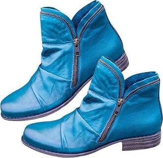 Generic Bottines pour femme - Soutien de la voûte plantaire - Talon bas - Chaussures de marche décontractées - Fermeture éclair latérale - Antidérapantes - En