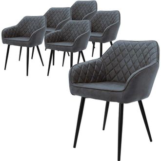 ML Design 6er Set Esszimmerst&uuml;hle Anthrazit mit Armlehne & R&uuml;ckenlehne, K&uuml;chenstuhl mit Kunstlederbezug, Polsterstuhl mit Metallbeinen, Ergonomischer Stuhl f&uuml;r