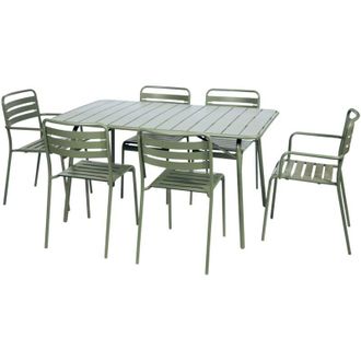 Sweeek Table de jardin pliante m&eacute;tal + 6 assises 2 fauteuils 4 chaises. Amelia. vert. 141.2 x 80 x 72.5cm
