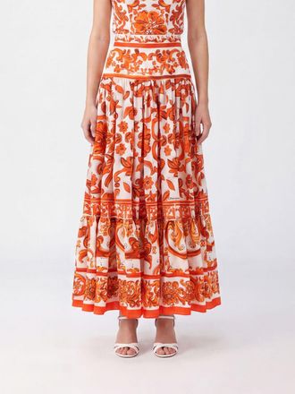Dolce & Gabbana Jupe midi &eacute;vas&eacute;e en coton &agrave; imprim&eacute; Majoliques