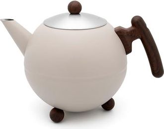 Bredemeijer große beigefarbene bauchige doppelwandige Edelstahl Teekanne 1.2 Liter - isolierende Kanne für Tee - längerer Warmer Teegenuss