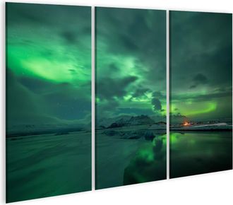 Islandburner Bild auf Leinwand Aurora Borealis &Uuml;ber Der Lagune Jokulsarlon Island Bilder Wandbilder Poster