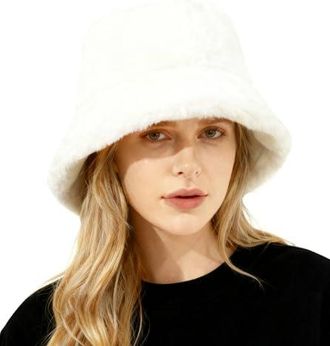 Lina & Lily Chapeau Bob Femme Homme en Fausse Fourrure (Blanc)