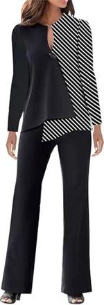 Generic Tenue 2 pi&egrave;ces pour femmes, haut d&eacute;contract&eacute; &agrave; manches longues, pantalon ample &agrave; jambes larges, ensemble deux pi&egrave;ces (Black, XXL)