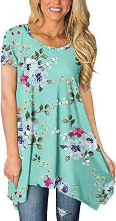 Janly T-shirt personnalis&eacute; pour femme Chemisier Tunique avec imprim&eacute; floral pour l&eacute;t&eacute; Col rond l&eacute;ger Coupe d&eacute;contract&eacute;e T-shirt imprim&eacute; filles T-shirts pers