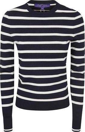Polo Ralph Lauren Femme, Pulls, Bleu, Taille: 40 FR Pull Ras du Cou Ray&eacute; en M&eacute;lange de Soie