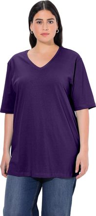 Ulla Popken Damen gro&szlig;e Gr&ouml;&szlig;en &Uuml;bergr&ouml;&szlig;en Plus Size T-Shirt, Basic, Relaxed Fit, V-Ausschnitt, Halbarm tiefes violett 46+ 515283840-46+