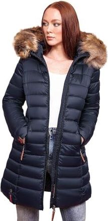 Marikoo B647 Veste dhiver matelass&eacute;e pour femme, bleu marine, 4XL