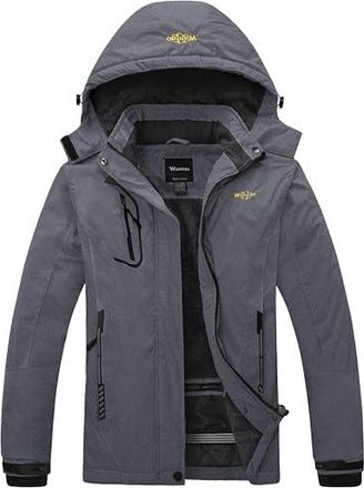 Wantdo Damen Berg Ski Jacke Warmer Winter Fleece Mantel Wasserdichter Atmungsaktive Regenmantel Outdoor Kapuzen Windbreaker Jacken Grau XXL