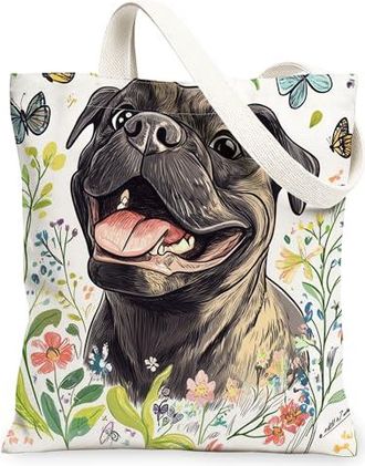 Generic Spring Cane Corso Sac fourre-tout en toile pour faire du shopping 33 x 38,1 cm, sac &agrave; bandouli&egrave;re r&eacute;utilisable pour femme, peinture danimaux domestiqu