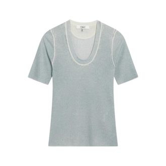 Chlo&eacute; Rundhals-Kurzarmpullover - - Knitwear - Damen - Blau - L