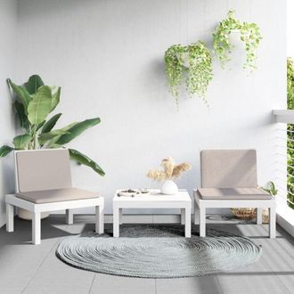 vidaXL 3-tlg. Garten-Lounge-Set mit Kissen Wei&szlig; pp Vidaxl