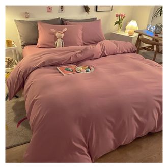 Generic Bettw&auml;sche-Set aus gewaschener Baumwolle mit Leinen-Finish, weich und komfortabel, schick und leicht, 4-teilig, rbig, Queen-Size