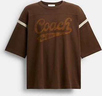Coach Sportliches Script-Crewneck-T-Shirt aus Bio-Baumwolle f&uuml;r M&auml;nner in Braun, Gr&ouml;&szlig;e Mittel