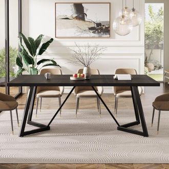 Tribesigns Tribesigns - 180cm gro&szlig;er Esstisch f&uuml;r 4-6, moderner schwarzer Esstisch mit Metallgestell, rechteckiger K&uuml;chentisch f&uuml;r K&uuml;che, Haus, Esszimmer und