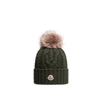 Moncler Moncler Bonnet En Laine Et Cachemire Avec Pompon, Femme, Vert, Taille: Uni
