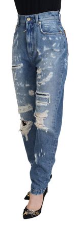 Dolce & Gabbana Womens Blue Washed Cotton Tattered Denim Jeans Clothing