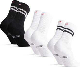 Danish Endurance Bio Baumwoll Tennissocken, Sneaker Socken, Sportsocken, Unisex, Herren & Damen, 3 & 6 Paar, Mehrfarbig (1x Schwarz/Weiße Streifen, 1x Weiß/Schwarze St