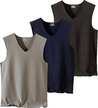 Cherish Lot de 3 débardeurs thermiques sans manches pour homme avec doublure en polaire épaisse, Noir, bleu, gris., L