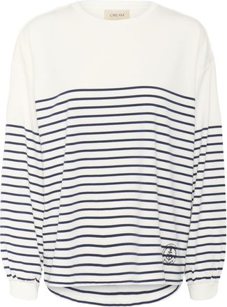 Cream Damen Womens Oversized Fit Striped Crew Neck Long Sleeves Sweatshirt, Snowwhite Navy Stripe, 32