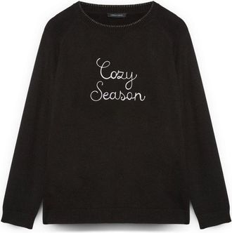 Fiorella Rubino Femme, Pulls, Noir, Taille: 44 FR Pull Ras du Cou avec Broderie Cozy Season