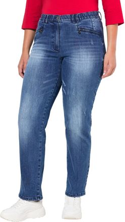 Ulla Popken Damen große Größen Übergrößen Plus Size Jeans Mony, Vintage Look, konisches Bein, Stretch Dark Blue Denim 48 835545903-48