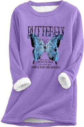 Generic Festive Sweat-shirt pour femme 2024 pour femme - Pull doublé dhiver chaud en peluche - Pull décontracté épais pour femme, violet, 5XL