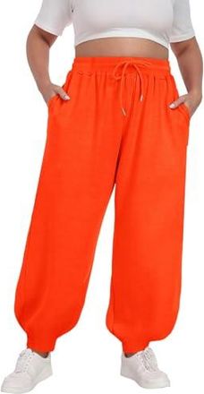 Generic Pantalon de jogging &agrave; revers avec poches pour femme - Ourlet ferm&eacute; - Pantalon de surv&ecirc;tement ample uni - Cordon de serrage - Pantalon ample confortabl