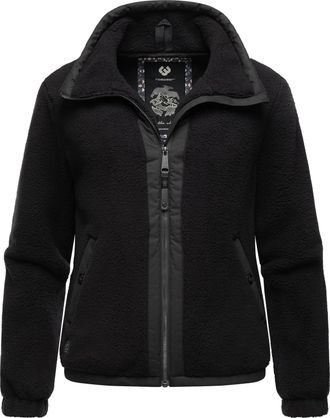 Ragwear Damen Fleecejacke Kurze Teddyfleece-Jacke warm mit Kapuze Nordicka Black Gr. XXL