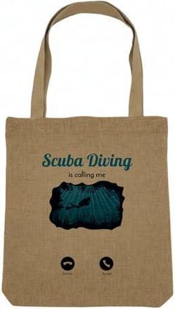Fabulous Sac Shopping Tote Bag Aspect Lin - Scuba Diving Is Calling Me Water Sports - Sac de Courses Toile Epaisse 360g Beige Naturel Cabas Port&eacute; Epaule Solide