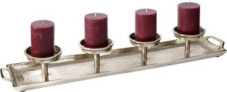 Loberon Kerzentablett Indila, Bietet Platz für 4 Kerzen, mit Tragegriff, für Teelichter & Stumpenkerzen, Zeitloses Design, Dekoration, Kerzenhalter, Aluminium