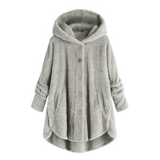 Generic Vestes en polaire pour femme - Doubl&eacute; Sherpa doux - Sweat &agrave; capuche boutonn&eacute; - Manches longues - Confortable - V&ecirc;tement dint&eacute;rieur, Argent&eacute;., S