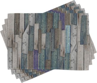 Abakuhaus Rustikal Platzmatten, Blau, Grau, Grunge Planks, Waschbare Stoff Esszimmer Küche Tischdekorations Digitaldruck, Grau Braun
