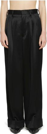 Junya Watanabe Femme, Pantalons, Noir, Taille: 38 FR Pleated Satin Pantalons