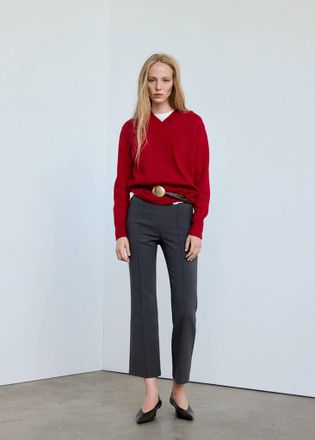 Mango Pull-over maille col en V rouge - Femme - 2XL - MANGO