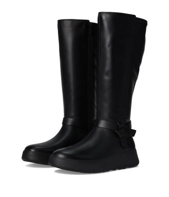 FitFlop Damen F-Mode Flatform Hohe Stretch gefaltetem Knoten Stiefel, Schwarz, 37 EU