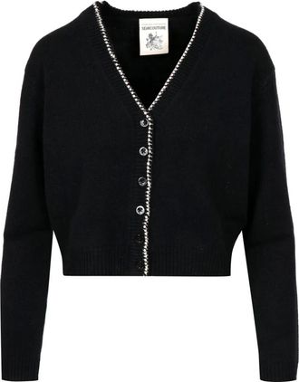 Semicouture Femme, Pulls, Noir, Taille: 40 FR Cardigan Orn&eacute; en M&eacute;lange de Cachemire