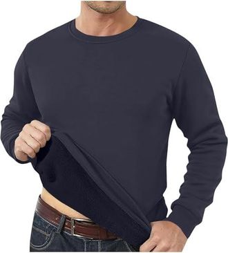 Generic RLEHJN Sweat Polaire Homme Chaud Col Rond Pullover Manches Longues Sweatshirt &Eacute;pais Thermique Couleur Unie Coton Pull Hiver Casual Travail Sport Sweat